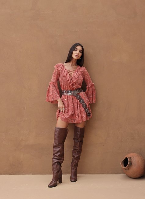 Vestido Renda Babado Francesa Coral - DOT