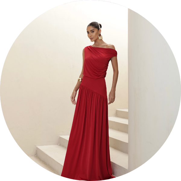 Vestido Jersey Blusa Drapeada Vermelho - DOT