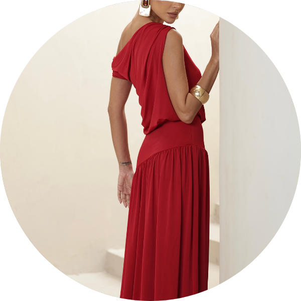 Vestido Jersey Blusa Drapeada Vermelho - DOT