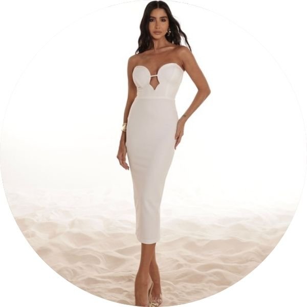 Vestido Midi Com Aviamento Sem Alça Branco - DOT