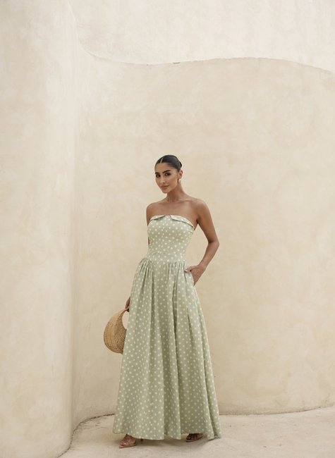 Vestido Longo Poá Tomara Que Caia Verde - DOT