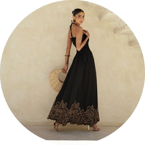 Vestido Laise Barrado Preto - DOT