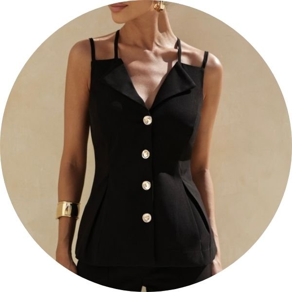 Conjunto Alfaiataria Blusa Pregas Preto - DOT