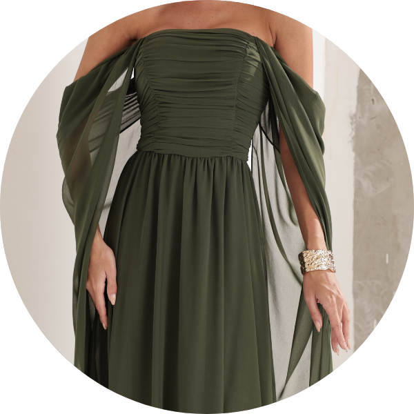 Vestido De Festa Manga Drapeada Verde Militar - DOT